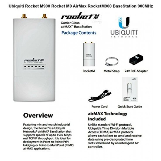 Ubiquiti ROCKETM900 900MHz Hi Power 2x2 MIMO AirMax TDMA