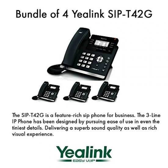 Yealink SIP-T42G - Bundle of 4 Gigabit Color IP Phone 6 Line Keys with ...