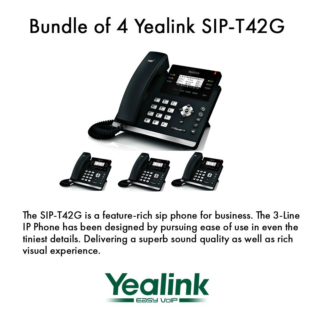 Yealink SIP-T42G - Bundle of 4 Gigabit Color IP Phone 6 Line Keys with ...