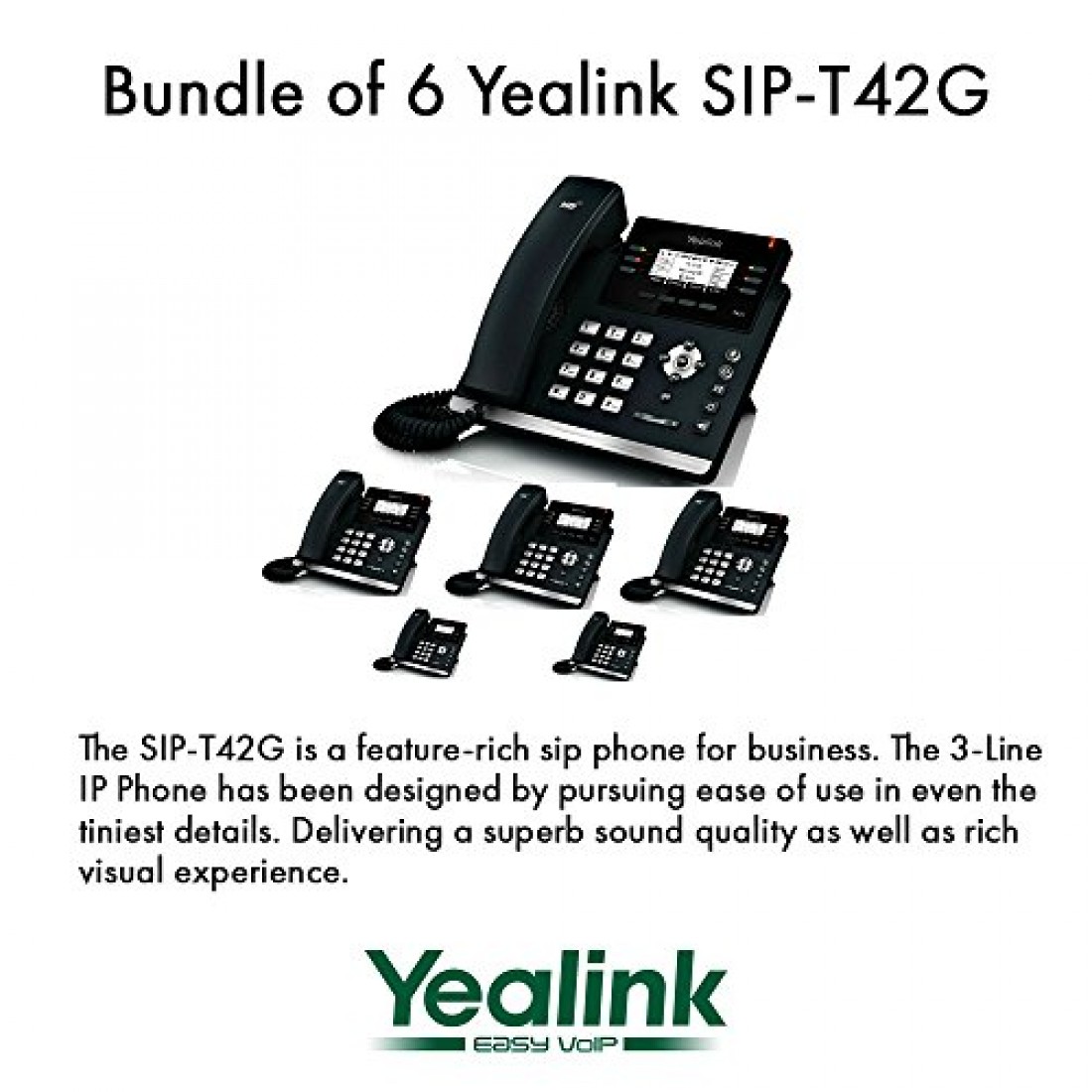 Yealink SIP-T42G - Bundle of 6 Gigabit Color IP Phone 6 Line Keys with ...