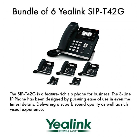 Yealink SIP-T42G - Bundle of 6 Gigabit Color IP Phone 6 Line Keys with ...