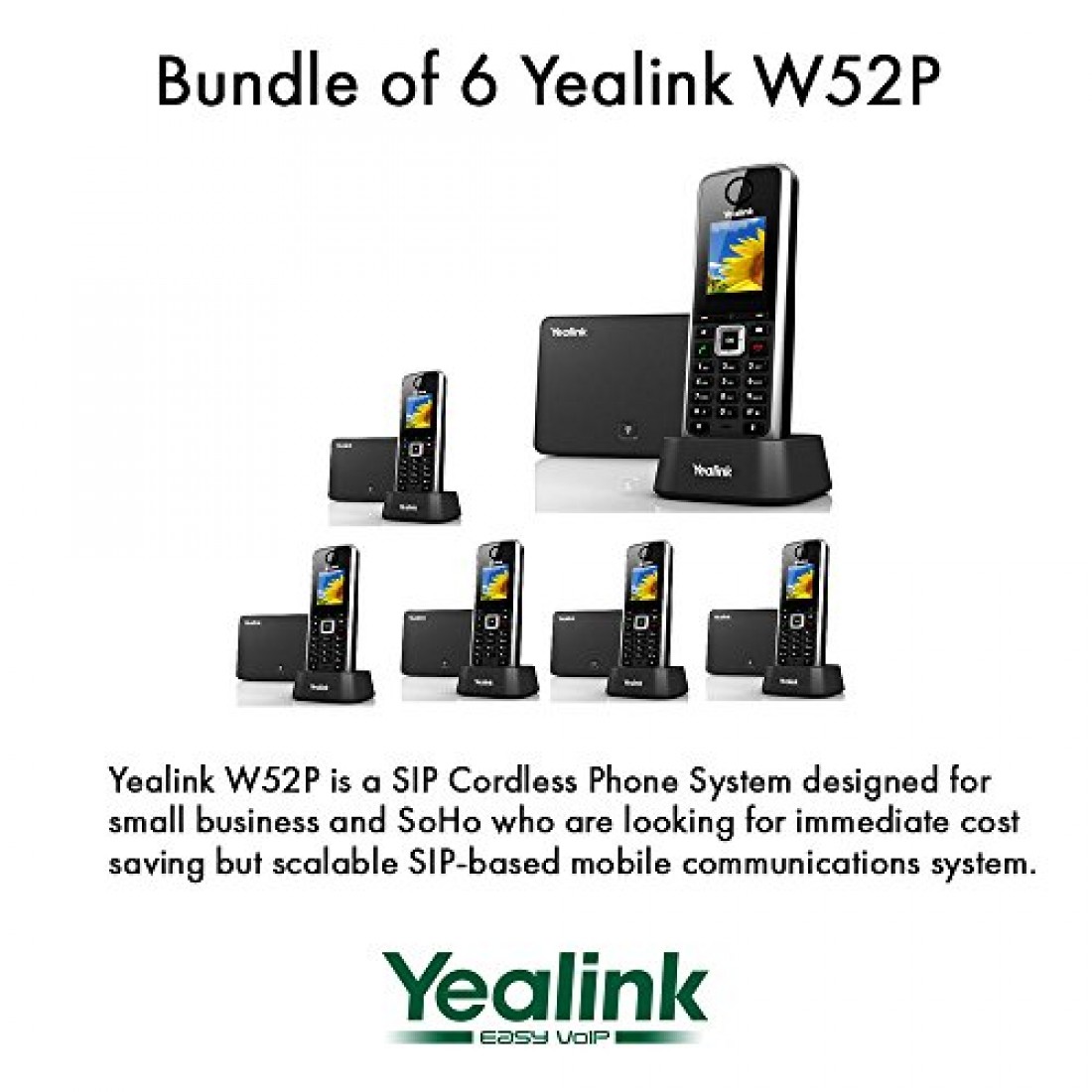 Yealink W52P Bundle of 6 Cordless Phone for business solutions up to 5 ...