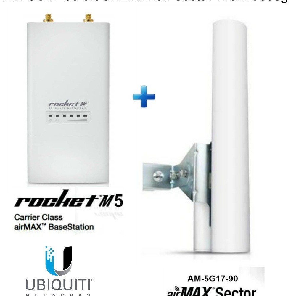 Ubiquiti RocketM5 Rocket M5 5.8GHz + AM-5G17-90 5.8GHz AirMax Sector 17dBi 90deg