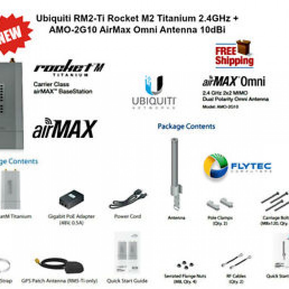 Ubiquiti RM2-Ti Rocket M2 Titanium 2.4GHz + AMO-2G10 AirMax Omni ...